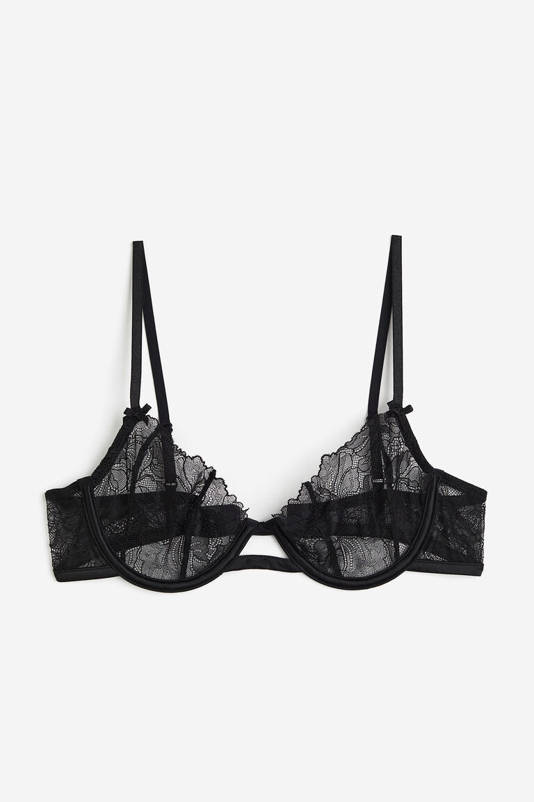 Non-padded underwired lace bra