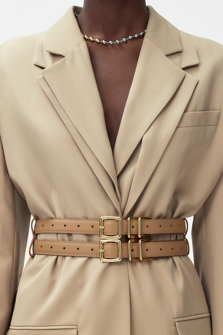 Leather double waist belt