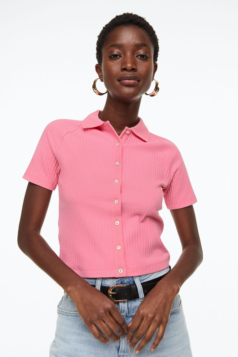 Collared button-front top
