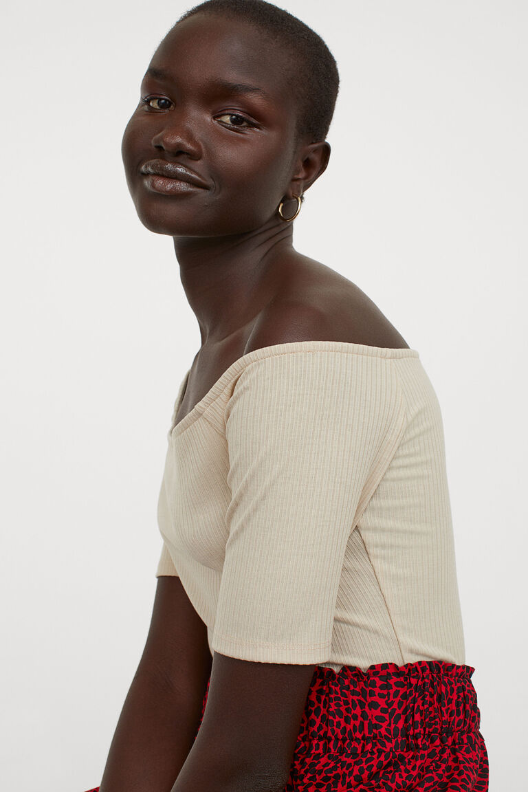 Ribbed off-the-shoulder top