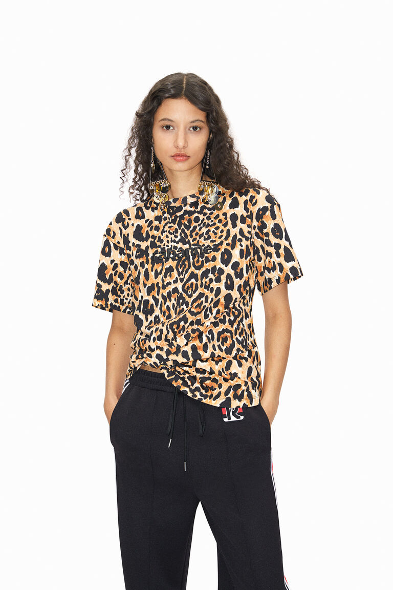 Leopard-print twist-detail T-shirt