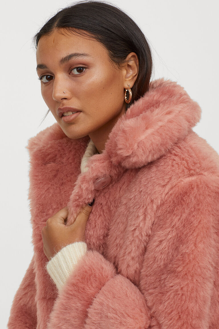 h&m pink faux fur jacket Online - Off 57%