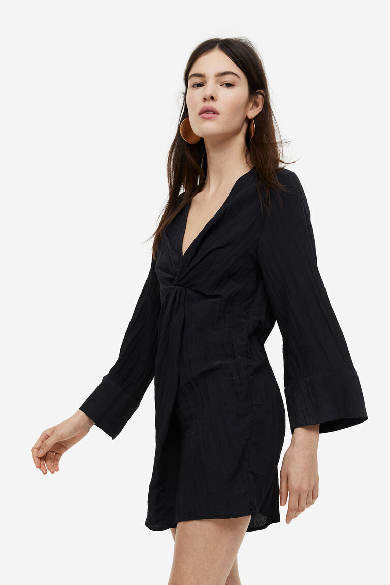 Textured-weave knot-detail dress