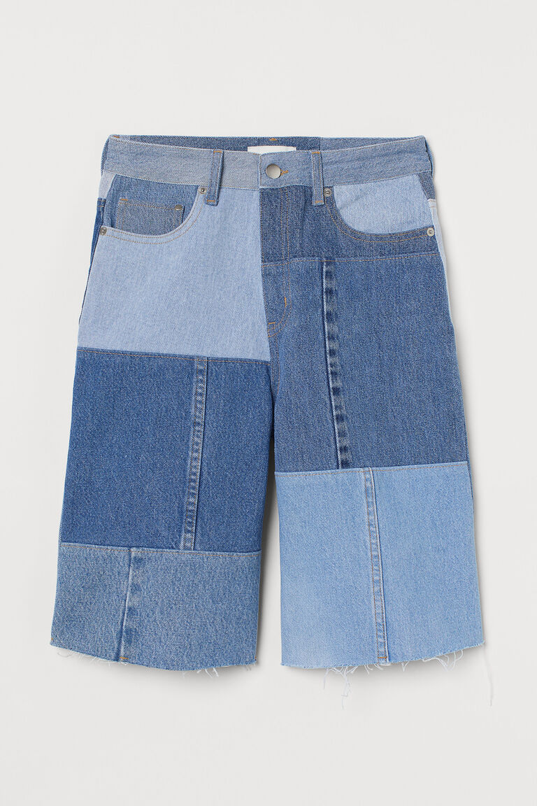 Patched denim shorts
