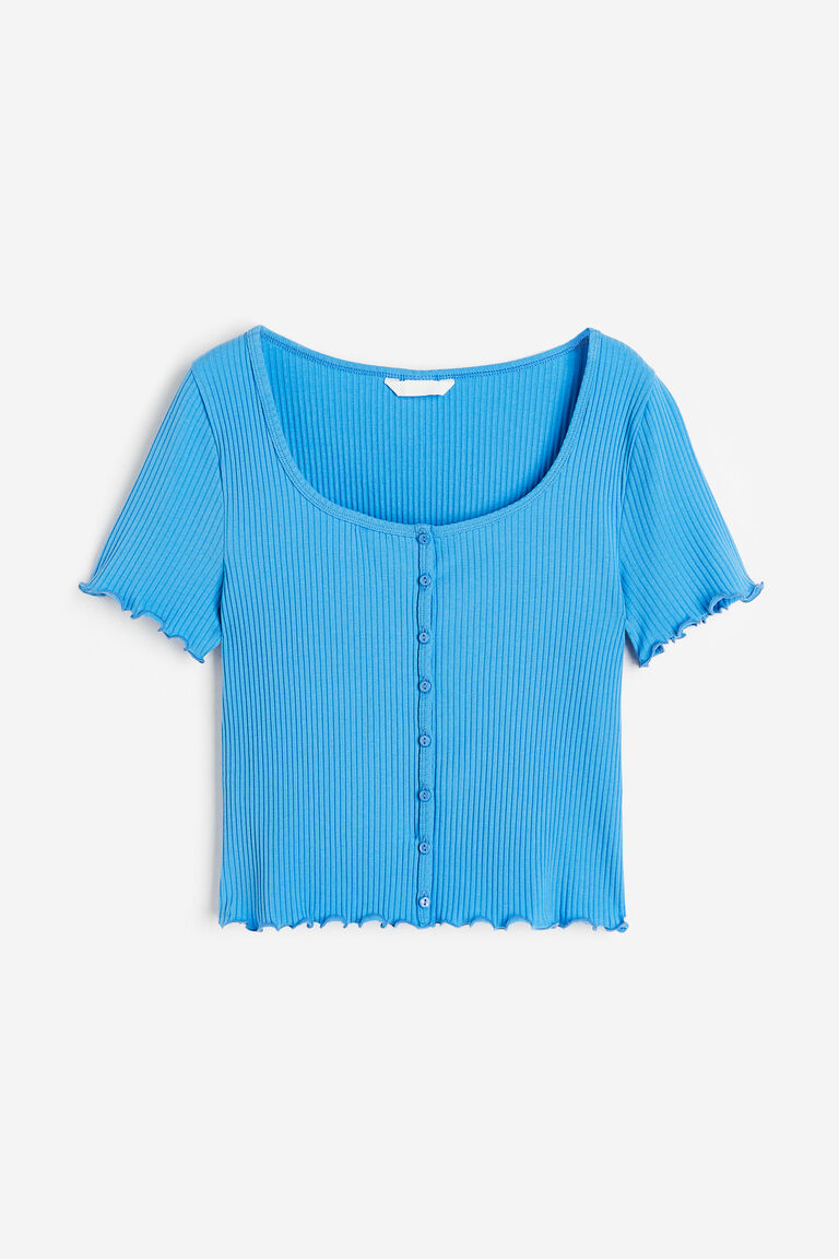 Ribbed button-front top
