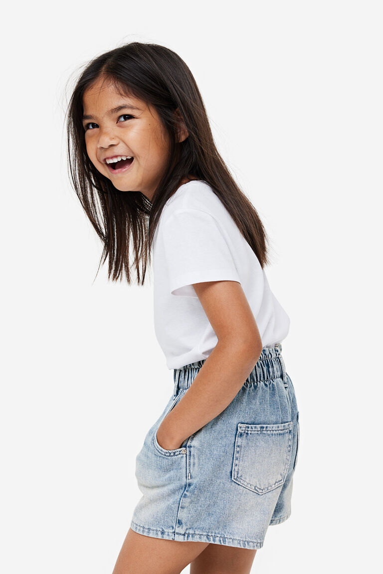 Denim paper bag shorts