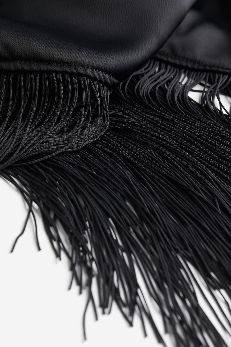 Fringe-trimmed one-shoulder dress