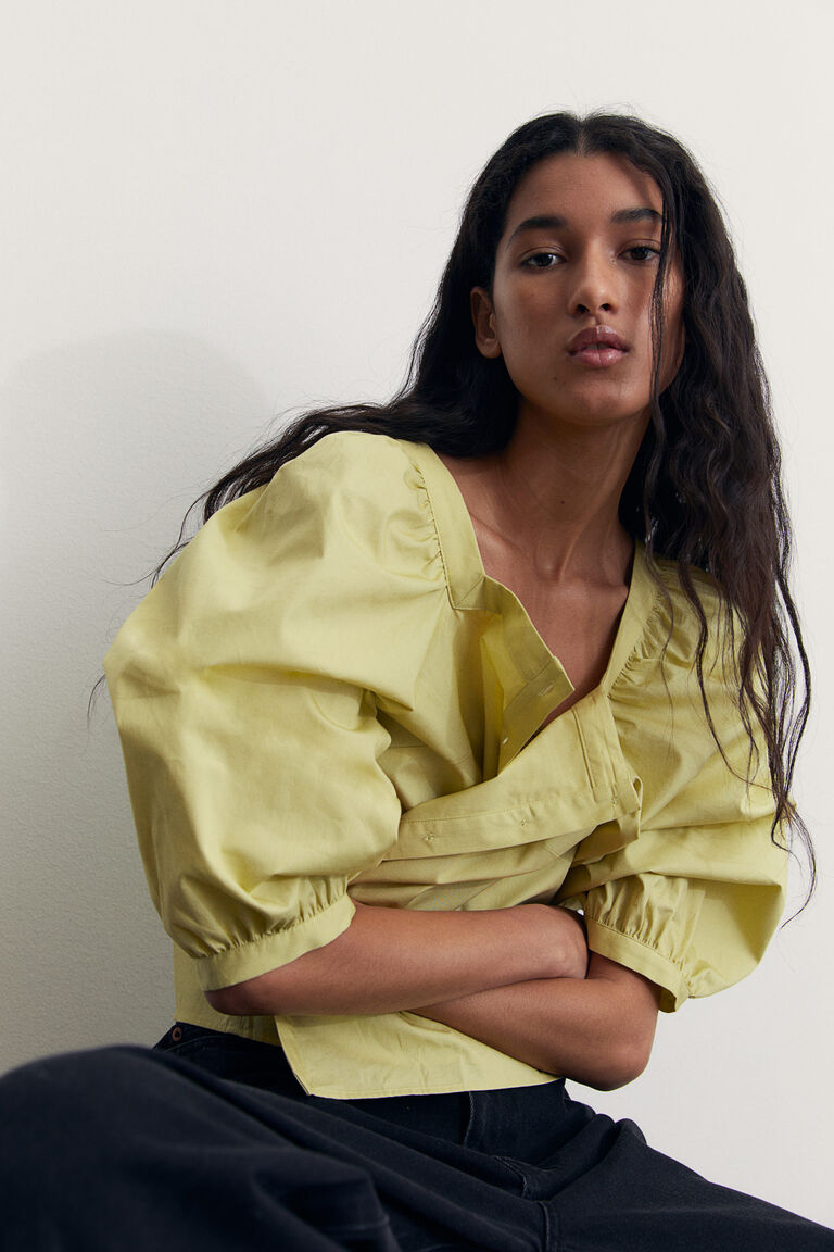 Square-neck cotton blouse