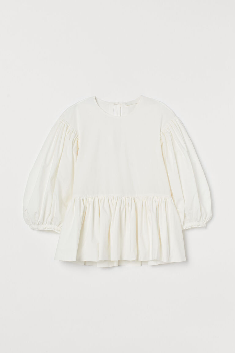 Balloon-sleeved cotton blouse