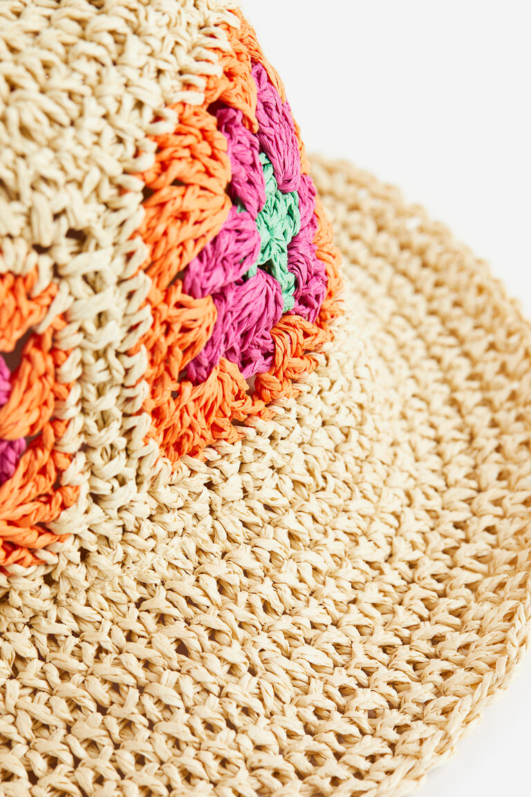 Crochet-look straw hat