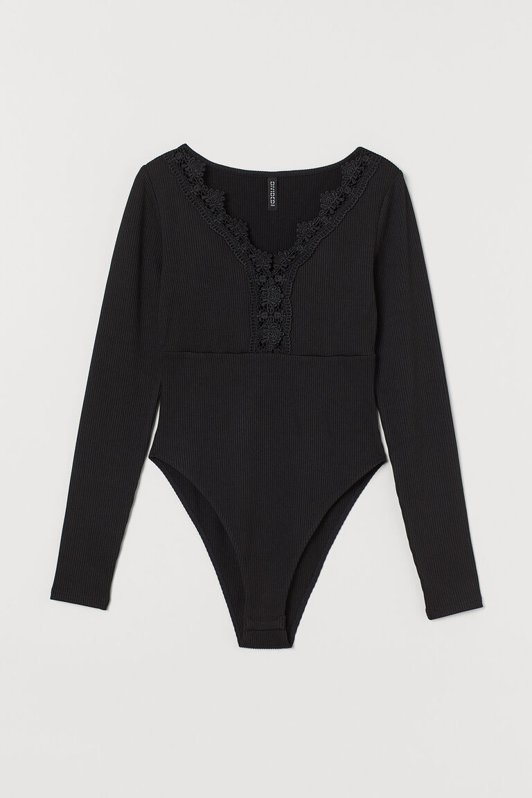 Lace-trimmed ribbed body