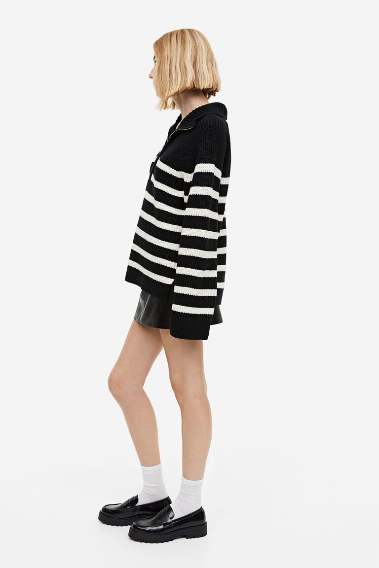 Rib-knit half-zip jumper