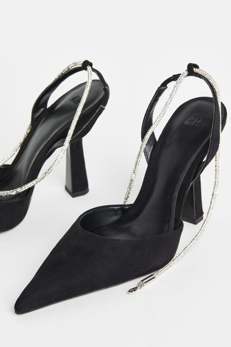 Rhinestone chain-detail court shoes