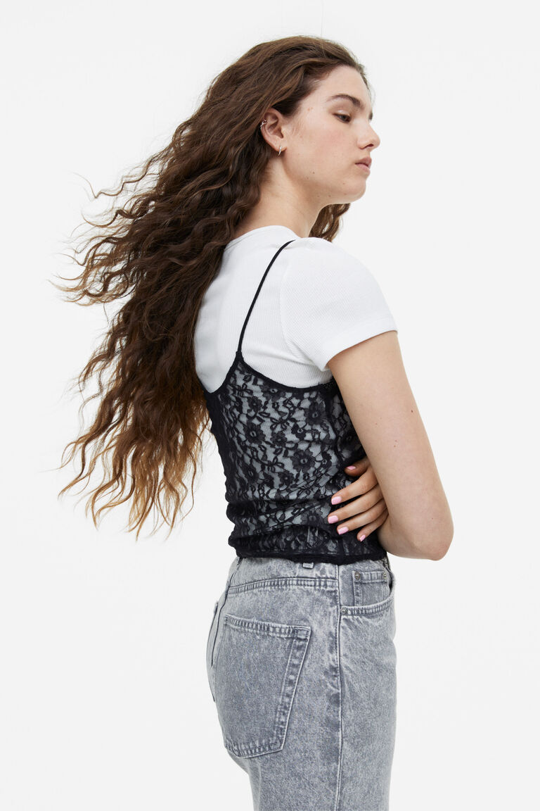 Sheer lace strappy top