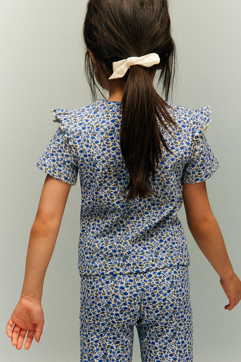 Frill-trimmed ribbed T-shirt