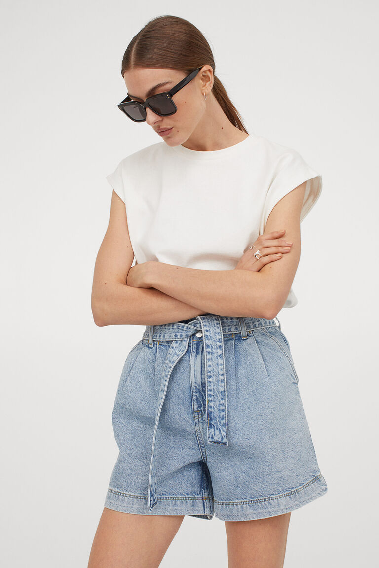 Denim paper bag shorts