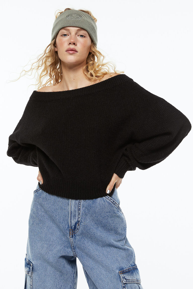 Off-the-shoulder rib-knit jumper