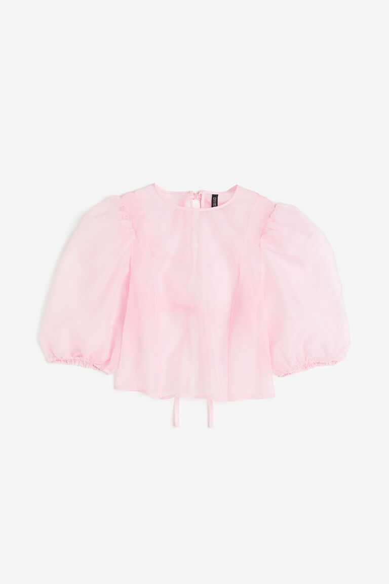 Puff-sleeved organza top