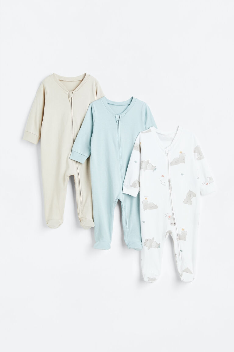 3-pack zip-up all-in-one pyjamas