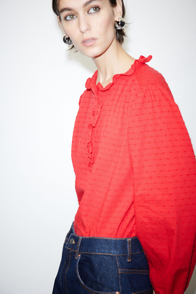 Frill-trimmed pop-over blouse