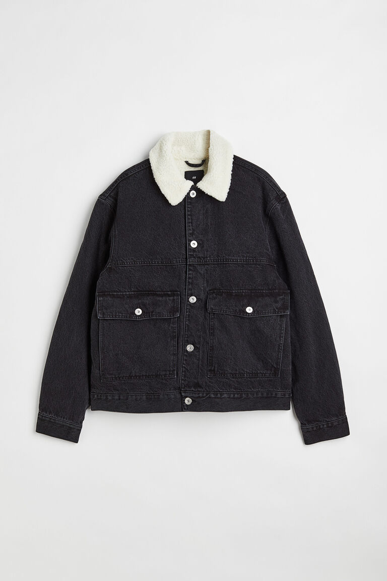 Lined borg-collared denim jacket