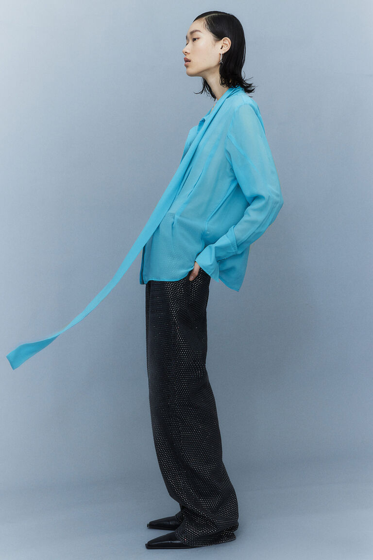 Sheer silk bow blouse