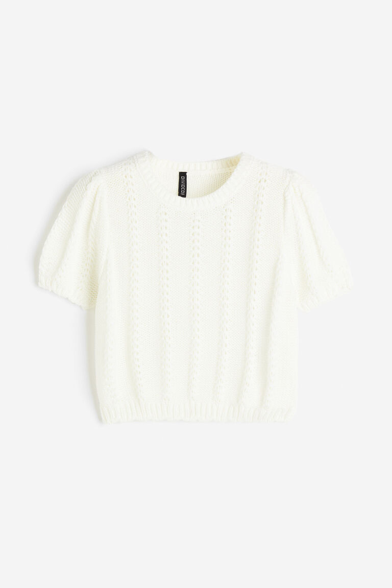 Textured-knit puff-sleeved top