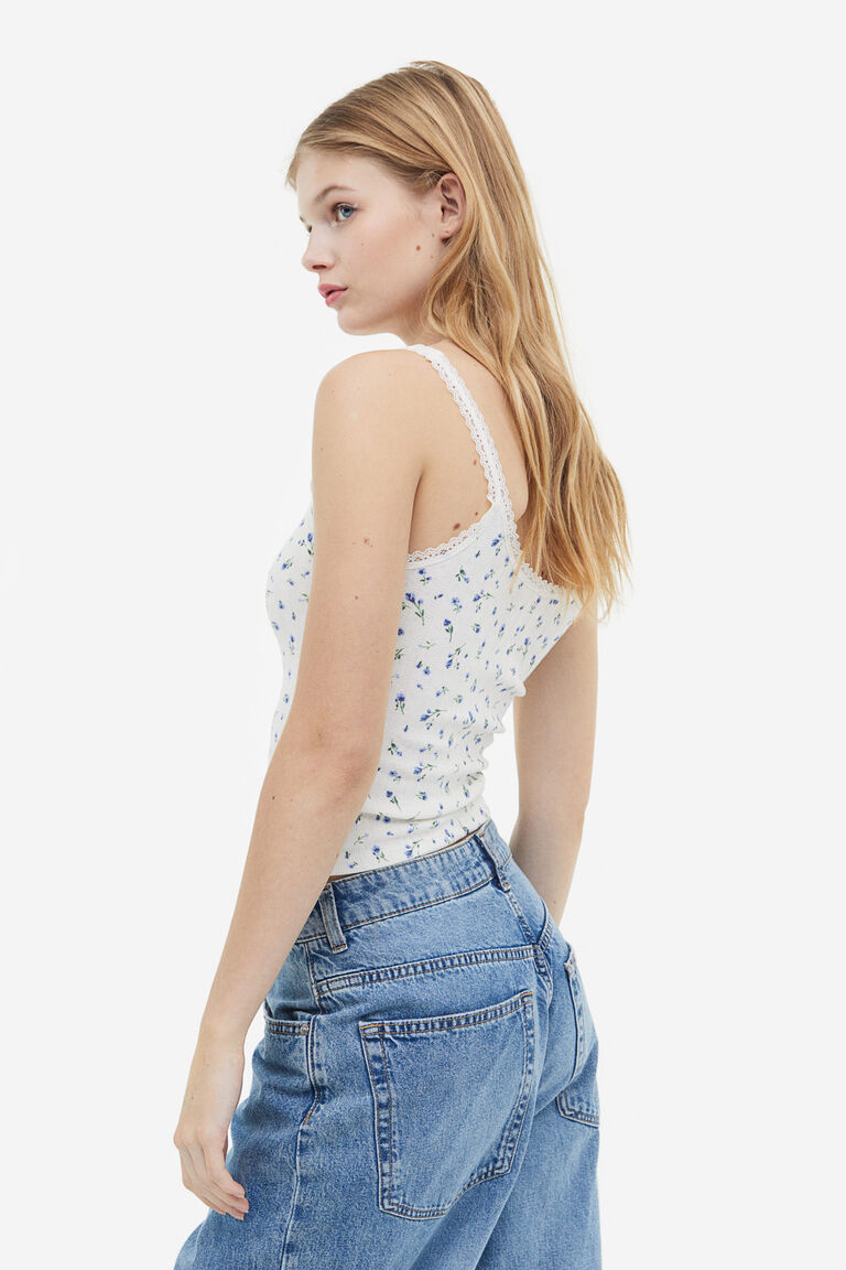 Lace-trimmed ribbed vest top