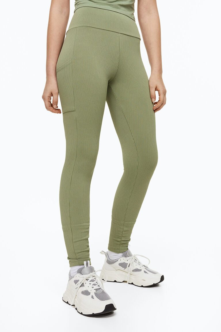 Pocket-detail ribbed leggings