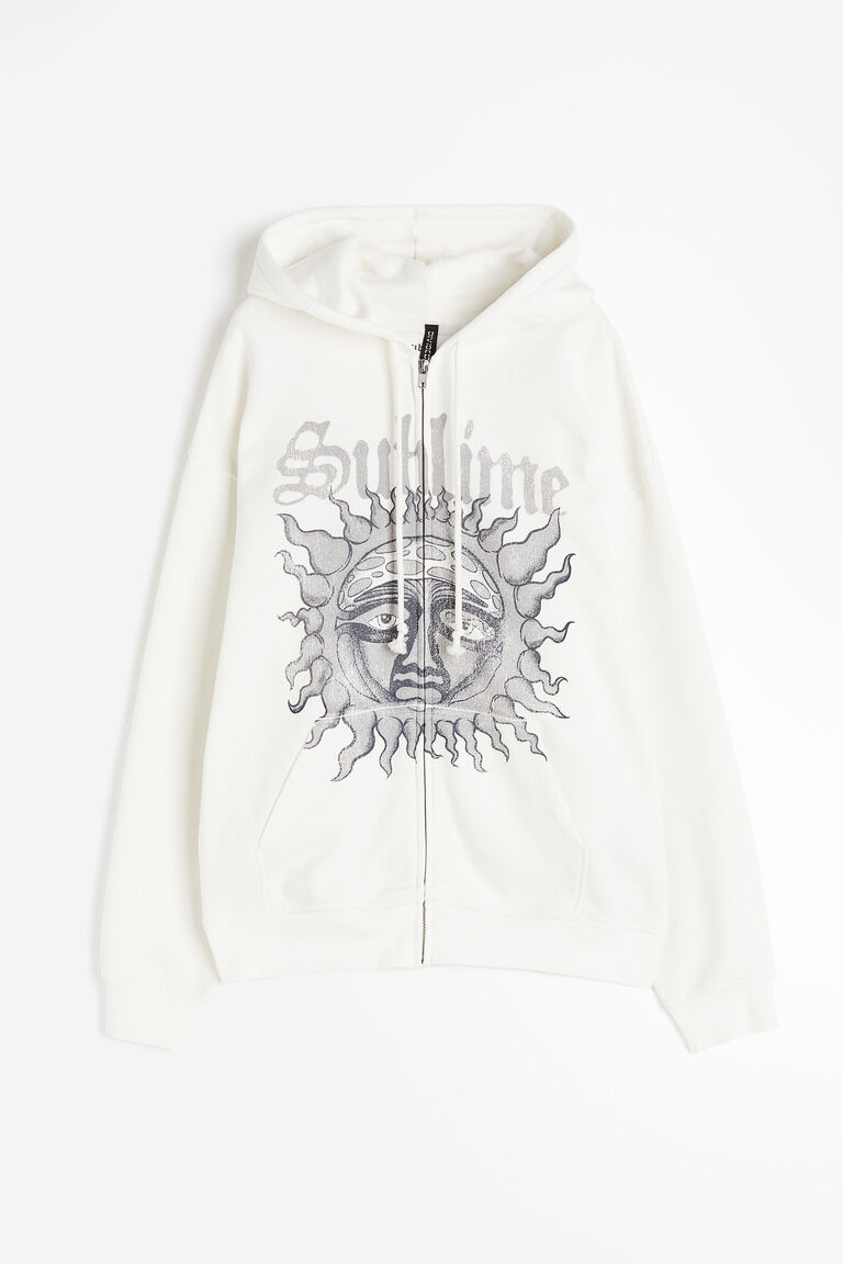 Oversized printed zip-through hoodie