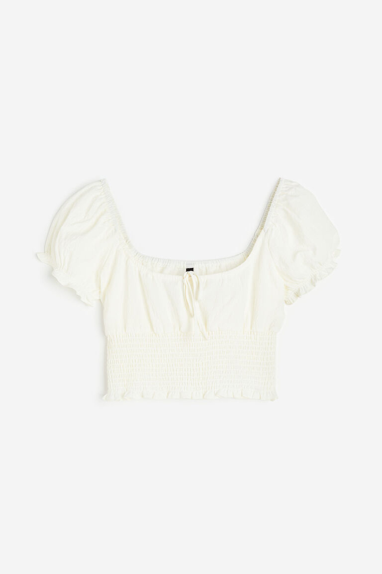 Puff-sleeved smocked blouse