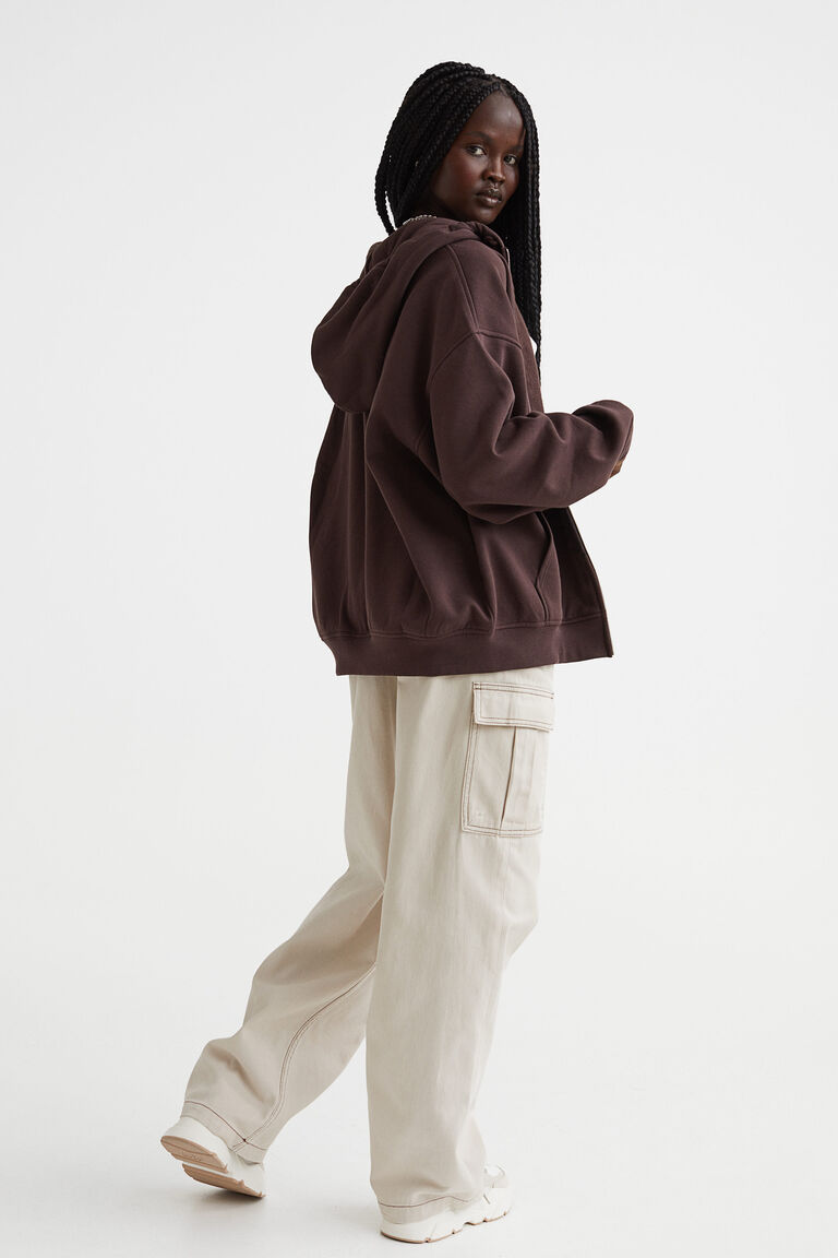 Oversized printed zip-through hoodie