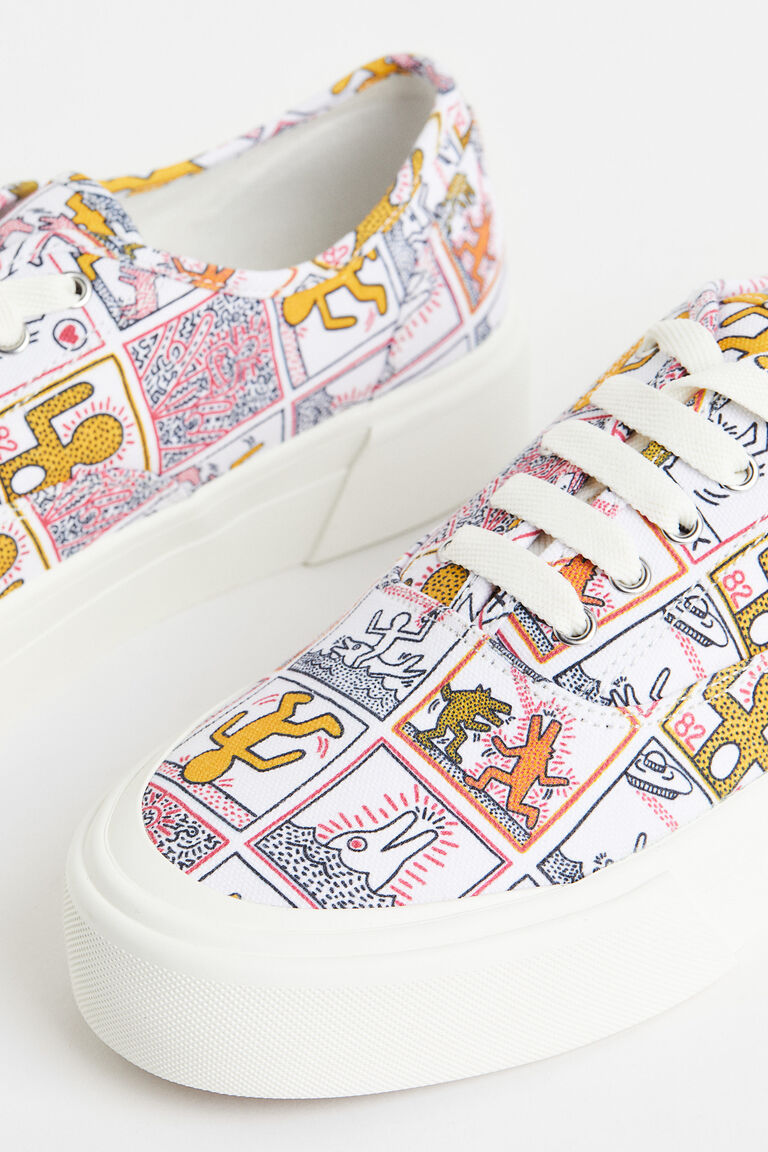 Patterned canvas trainers