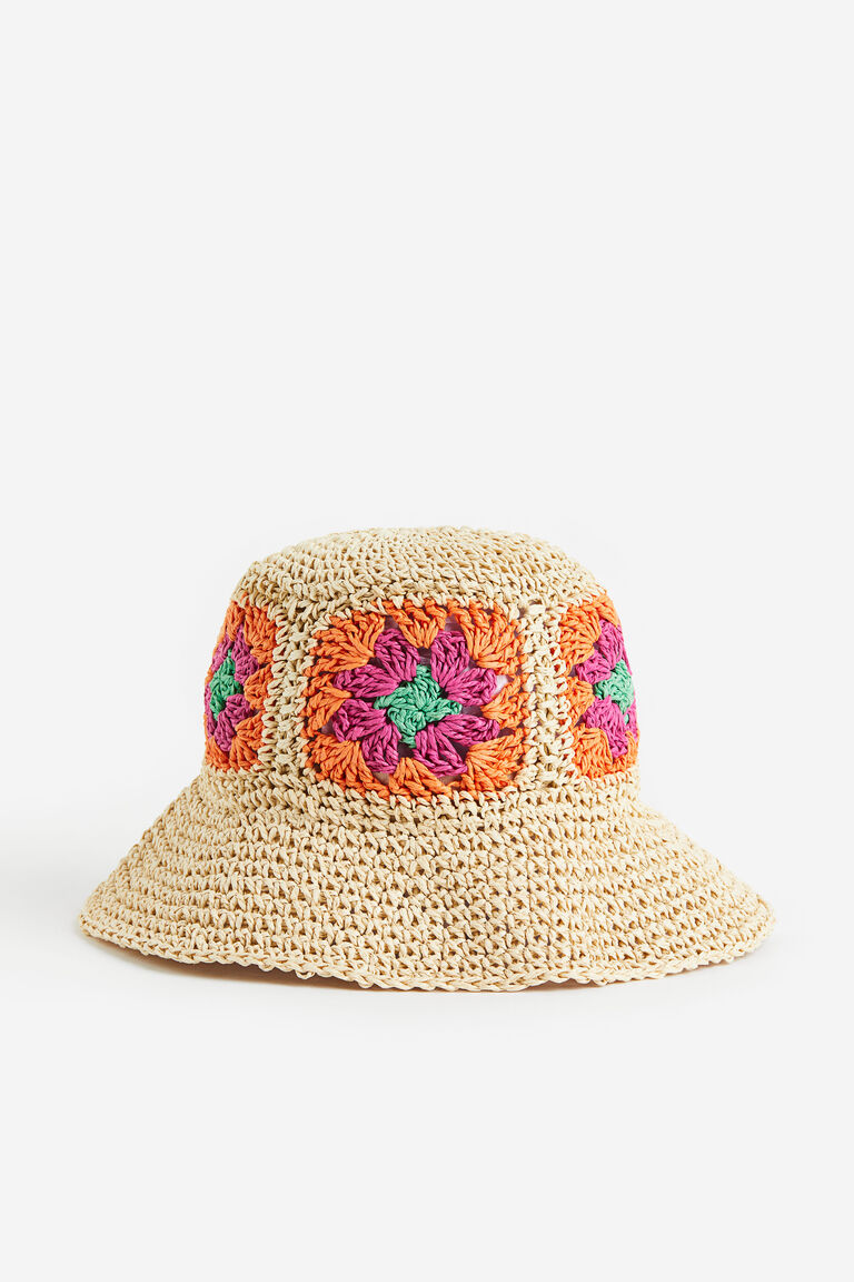 Crochet-look straw hat