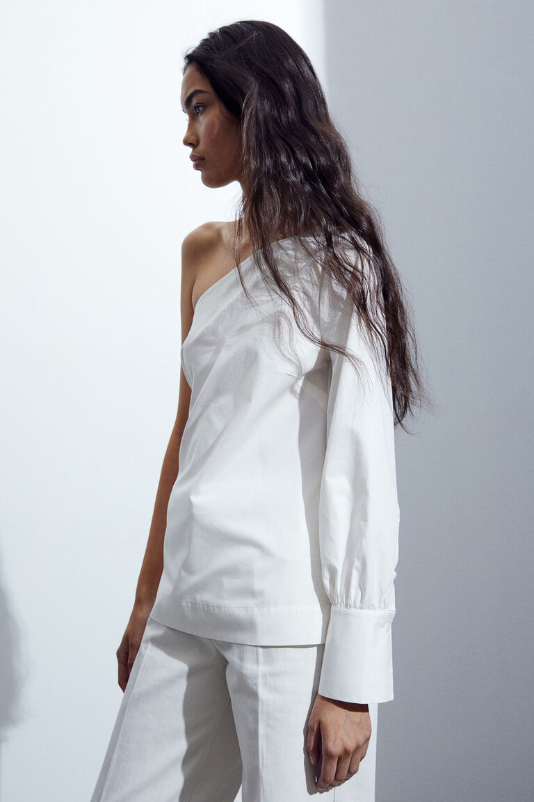 One-shoulder cotton blouse