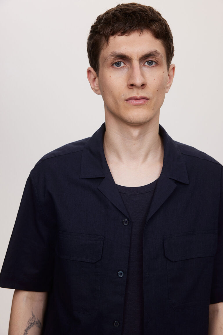 Regular Fit Linen-blend utility shirt