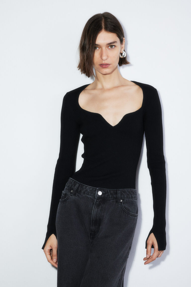 Rib-knit sweetheart-neck top