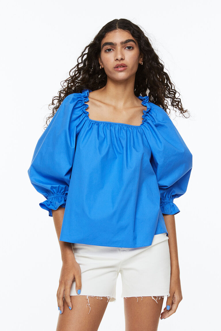 Frill-trimmed cotton blouse