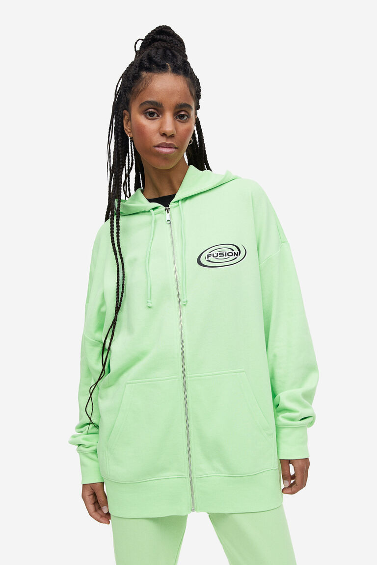 Oversized printed zip-through hoodie