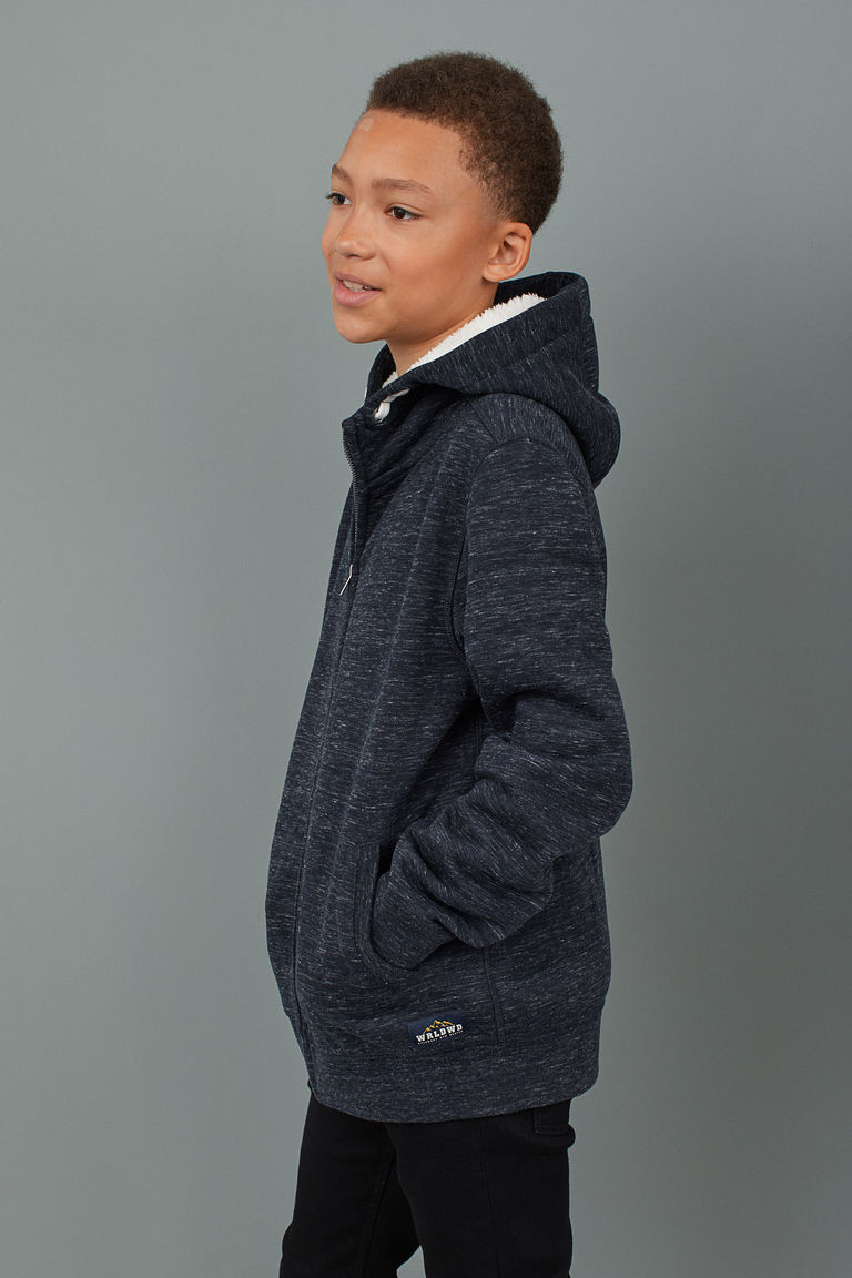 Pile-lined hooded jacket
