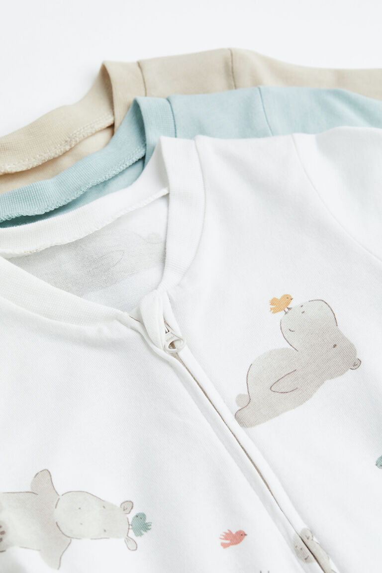 3-pack zip-up all-in-one pyjamas