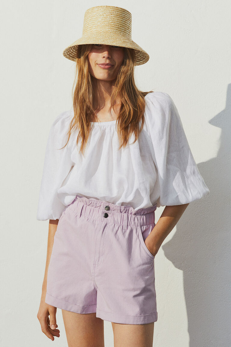 Cotton paper bag shorts