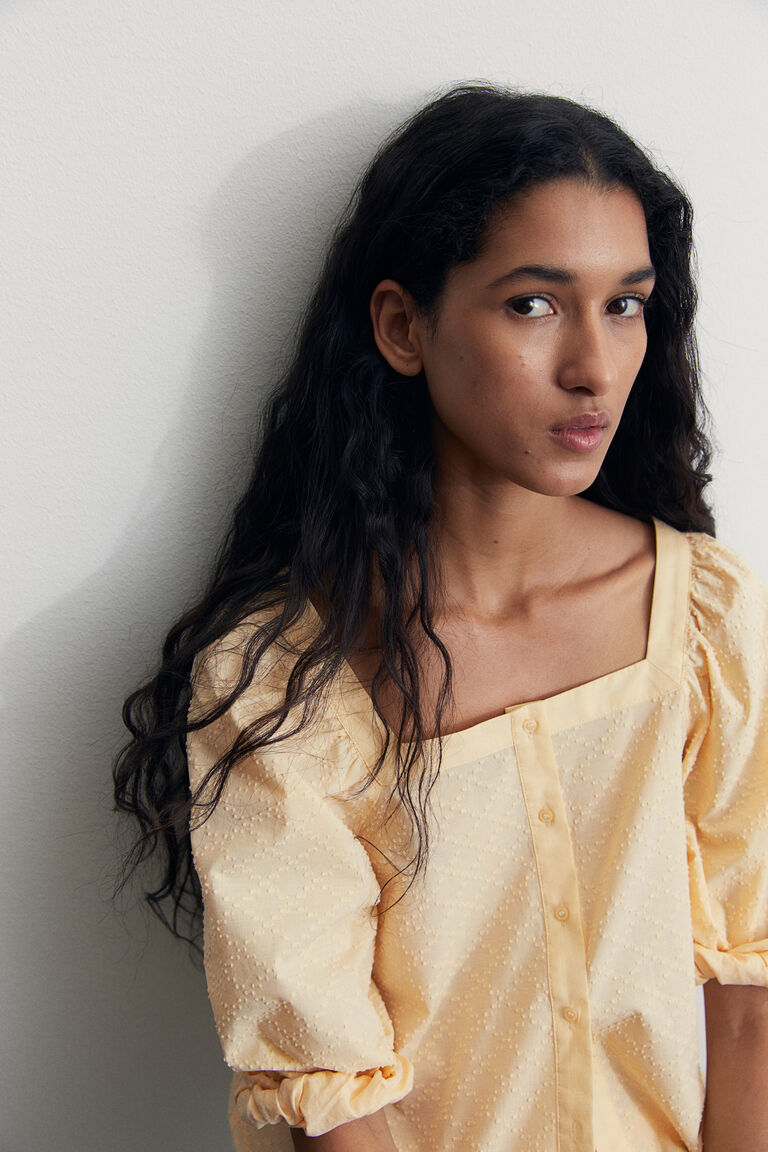 Square-neck cotton blouse