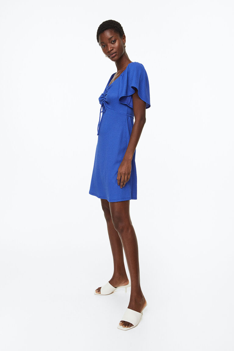 Crinkled drawstring-detail dress