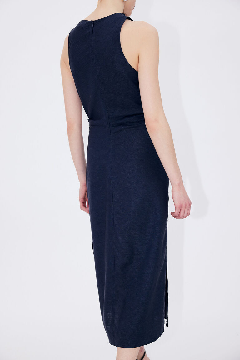 Draped linen-blend dress