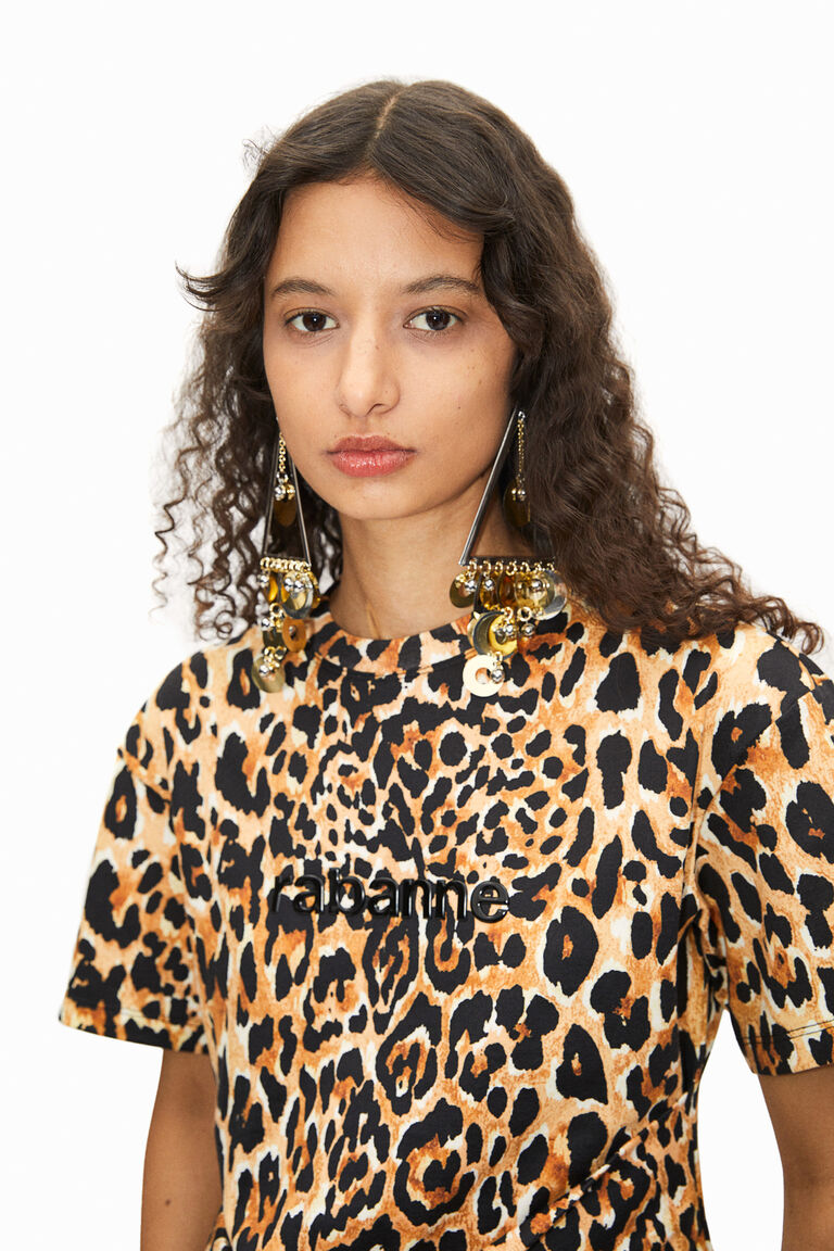 Leopard-print twist-detail T-shirt