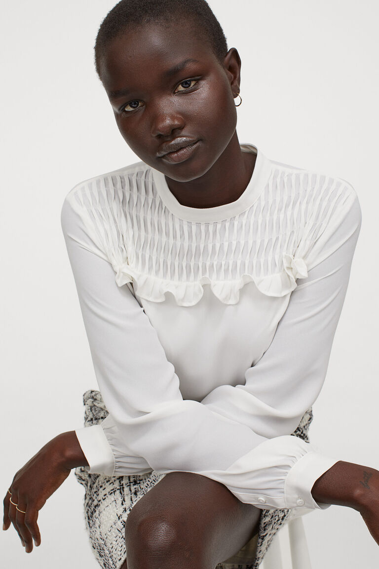 Smocking-detail blouse