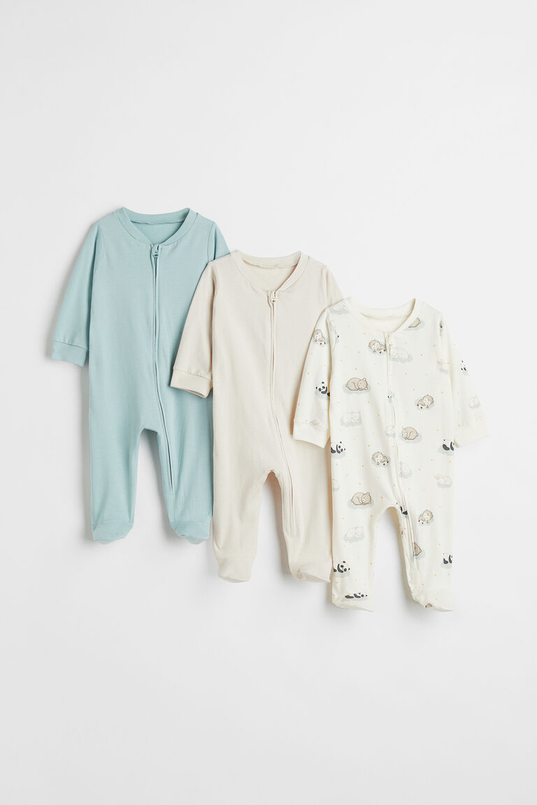 3-pack zip-up pyjamas