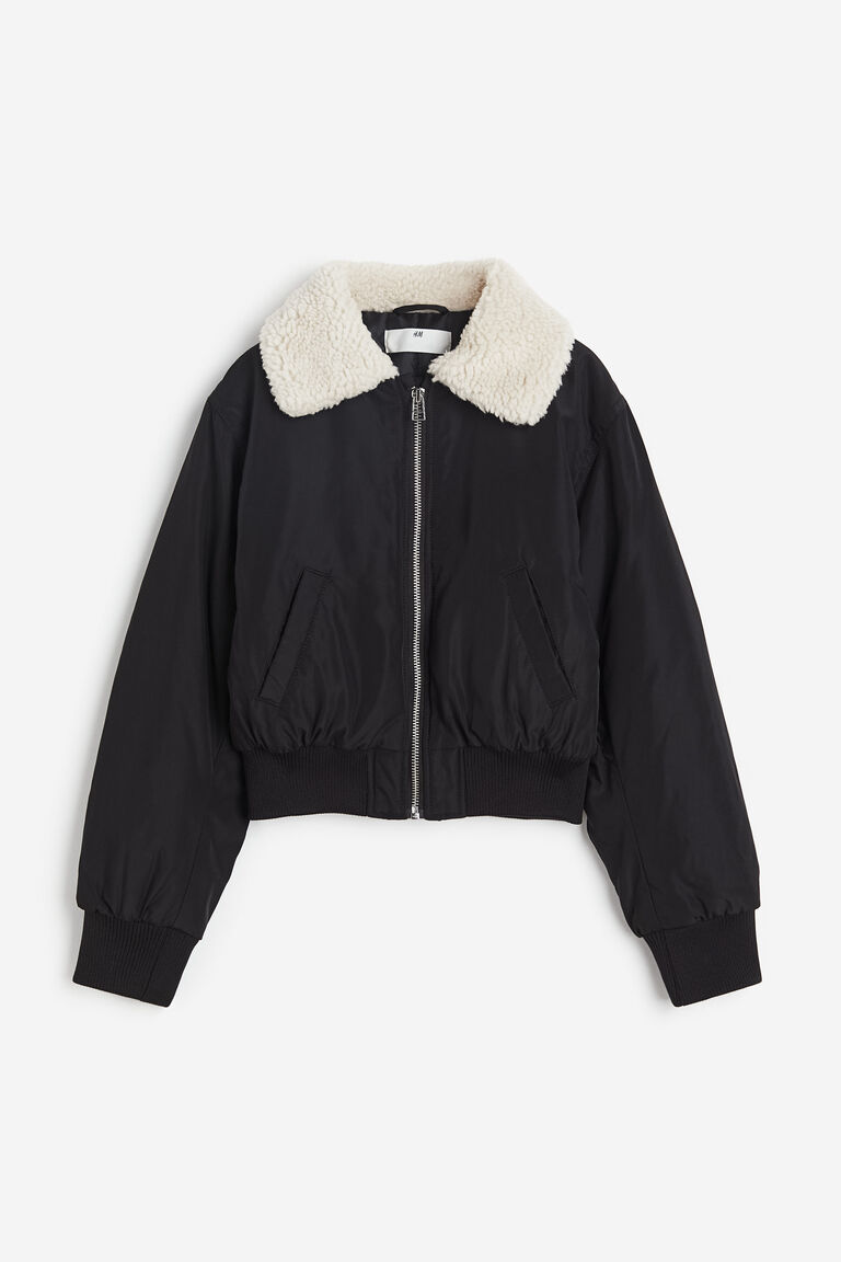 Pile-collared bomber jacket