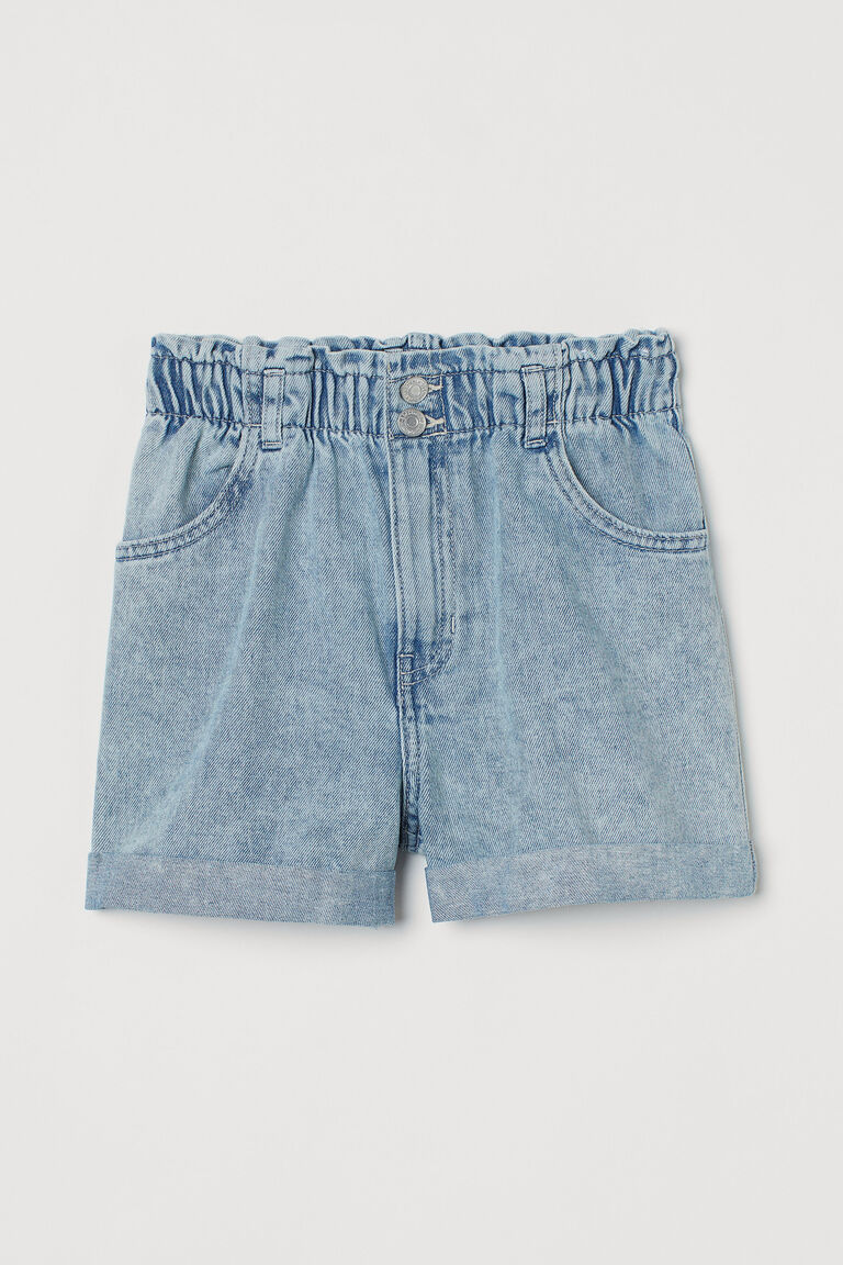 Denim paper bag shorts